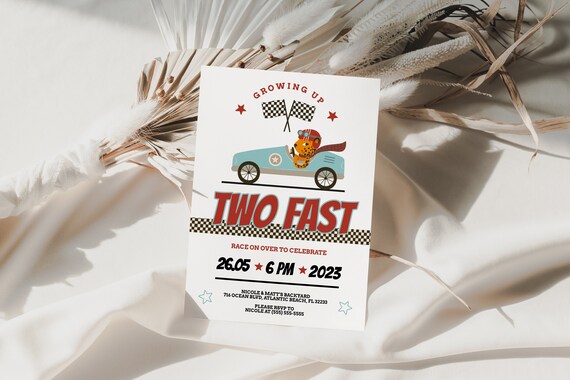 Two Fast Invitation, Second Birthday Race Car Invite, Racing Party Two ...