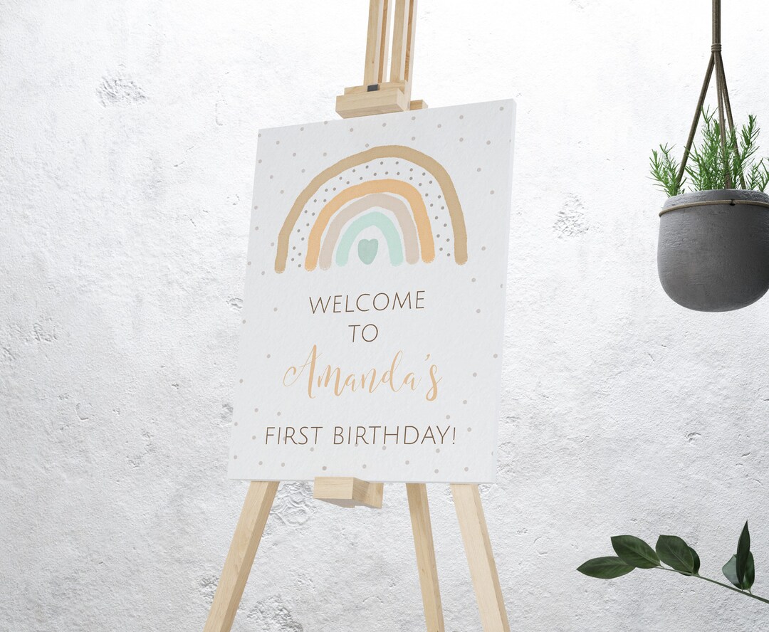 Boho Rainbow Welcome Sign, Rainbow Yard Sign, Rainbow Birthday Banner ...