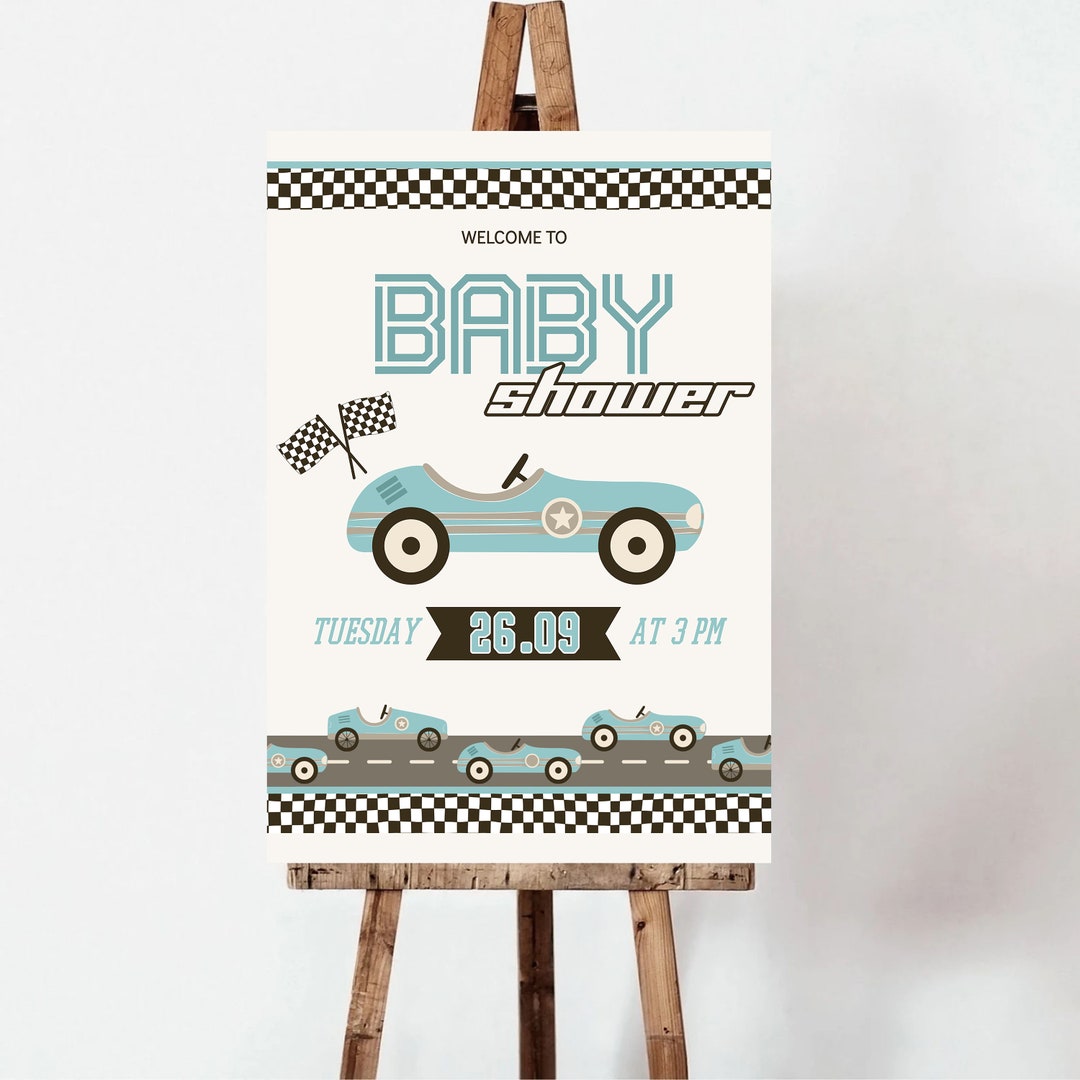 Race Car Baby Shower Welcome Sign, Speed Racing F1 Theme Shower Party ...