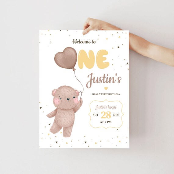 Teddy Bear Birthday Welcome Sign, Beary Welcome Sign, Beary Birthday ...