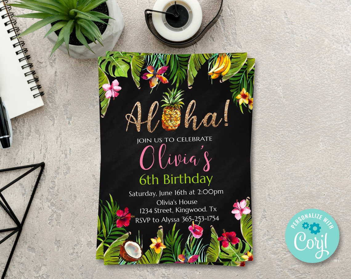 Aloha Birthday Invitation Chalkboard Pineapple Birthday | Etsy
