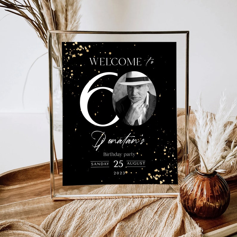 60th Birthday Welcome Sign Black Gold Party Welcome Poster - Etsy