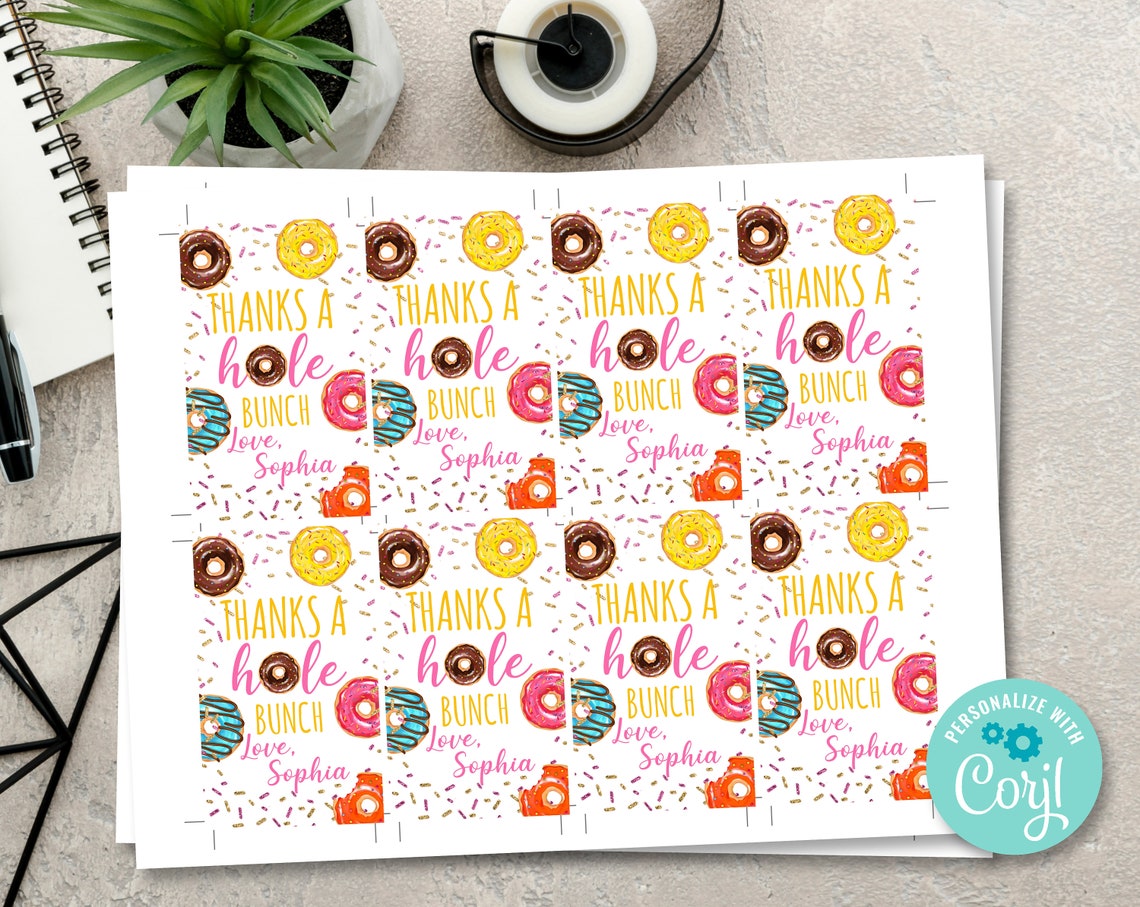 Donut Favor Tags Editable Donuts Thank You Tags A Hole Bunch | Etsy