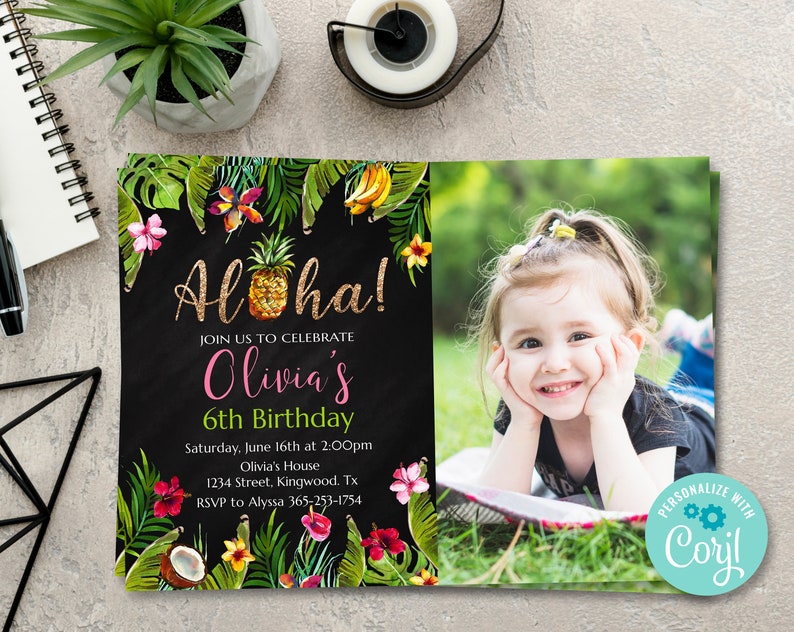 Aloha Birthday Invitation With Photo Chalkboard Pineapple - Etsy