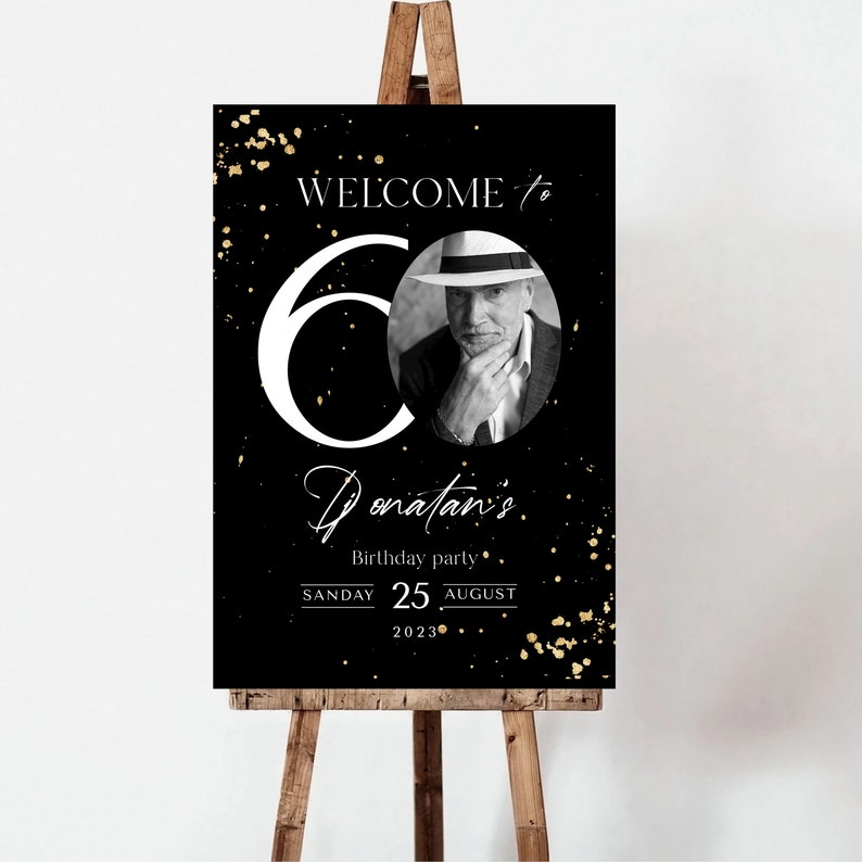 60th Birthday Welcome Sign Black Gold Party Welcome Poster - Etsy