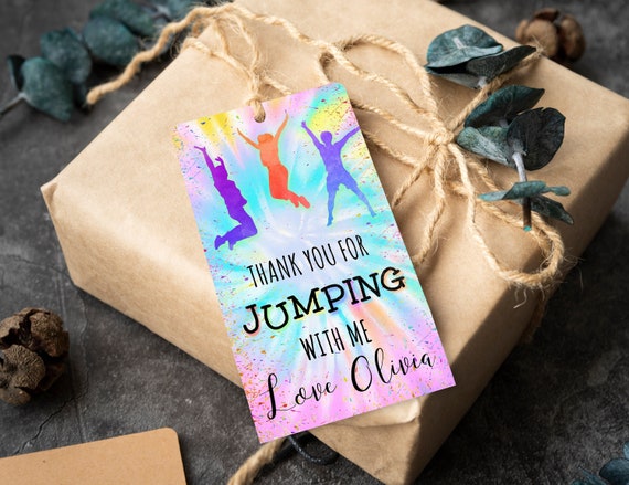 Jump Birthday Thank You Tag, Editable Jump Favor Tags, Tie Dye Thank ...