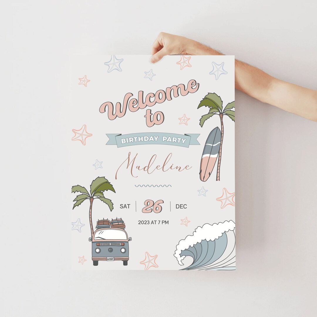Surf Birthday Welcome Sign: Retro Van Beach Party (digital Download) - Etsy
