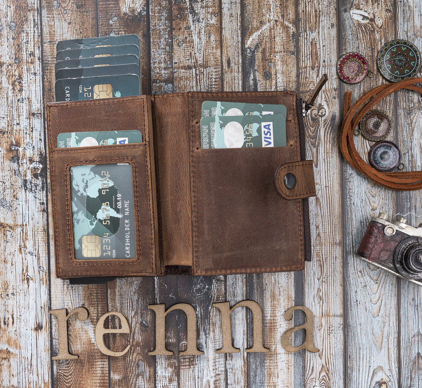 Renna Genuine Leather Mechanical Wallet RFID Blocking | Etsy