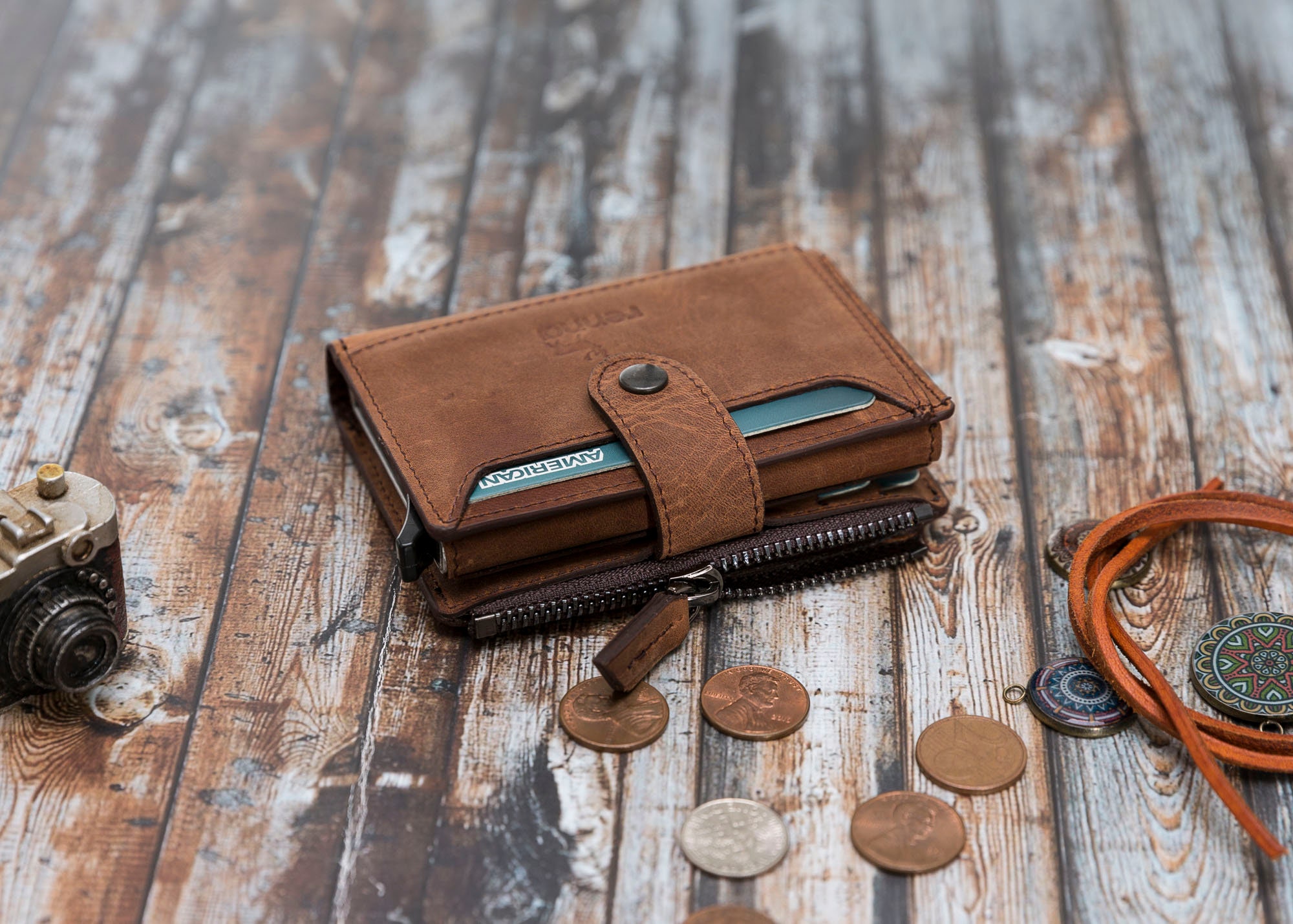 Renna Genuine Leather Mechanical Wallet RFID Blocking | Etsy