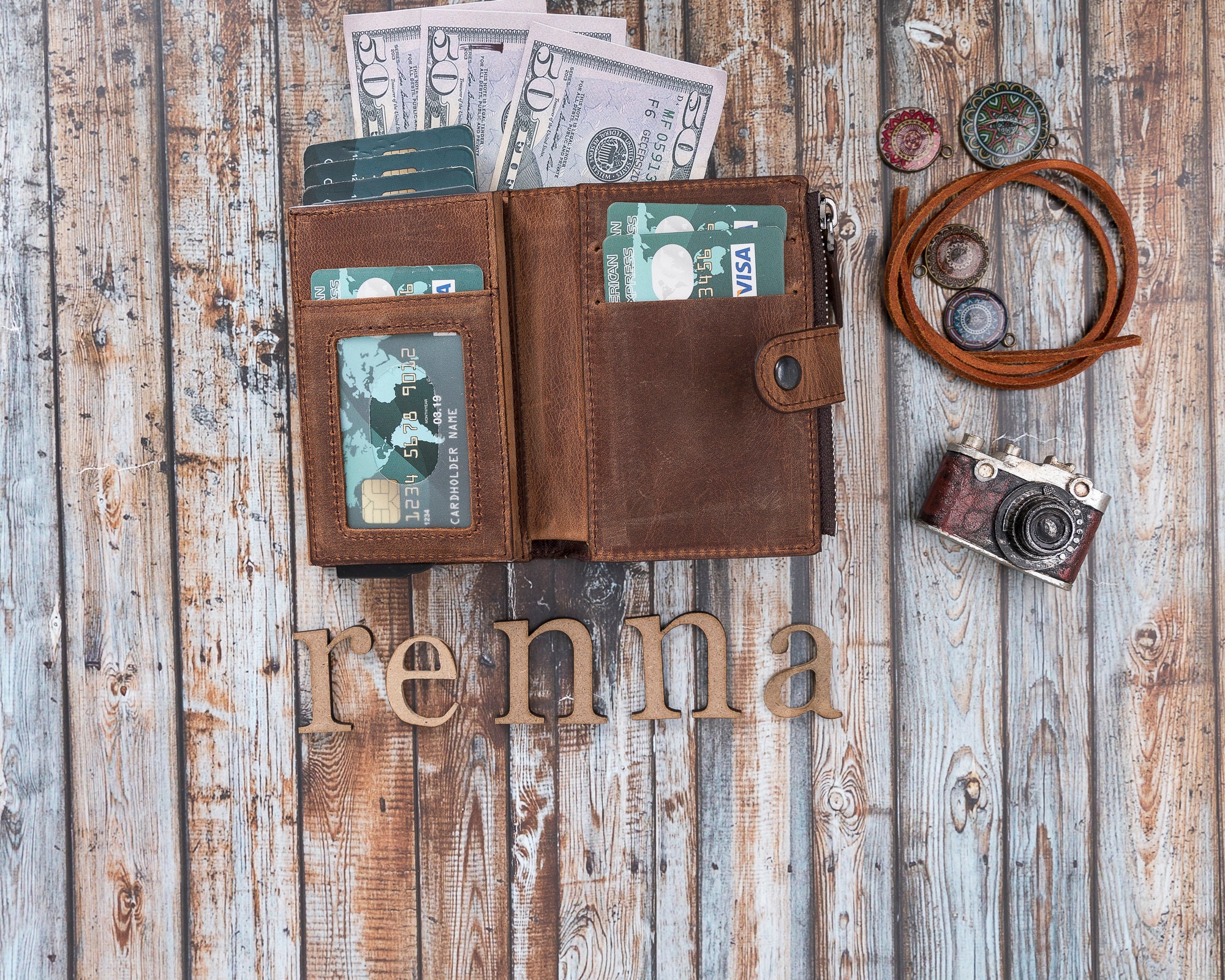 Renna Genuine Leather Mechanical Wallet RFID Blocking | Etsy