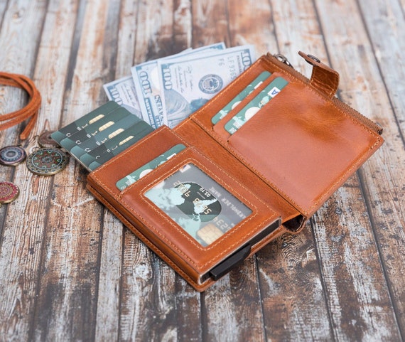 Renna Genuine Leather Mechanical Wallet RFID Blocking Wallet - Etsy