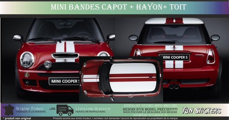 Mini cooper One S coupé countryman cblubman kit déco bandes - couleurs ...