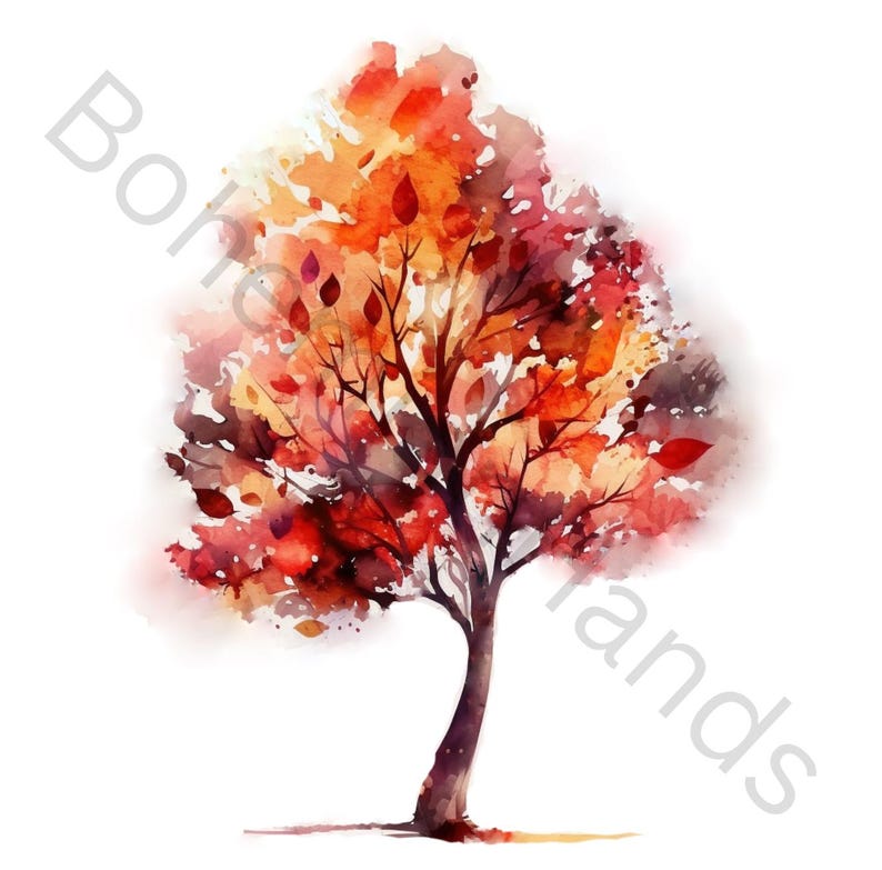 12 Printable Abstract Red Fall Trees Clipart Bundle | Watercolor Fall ...