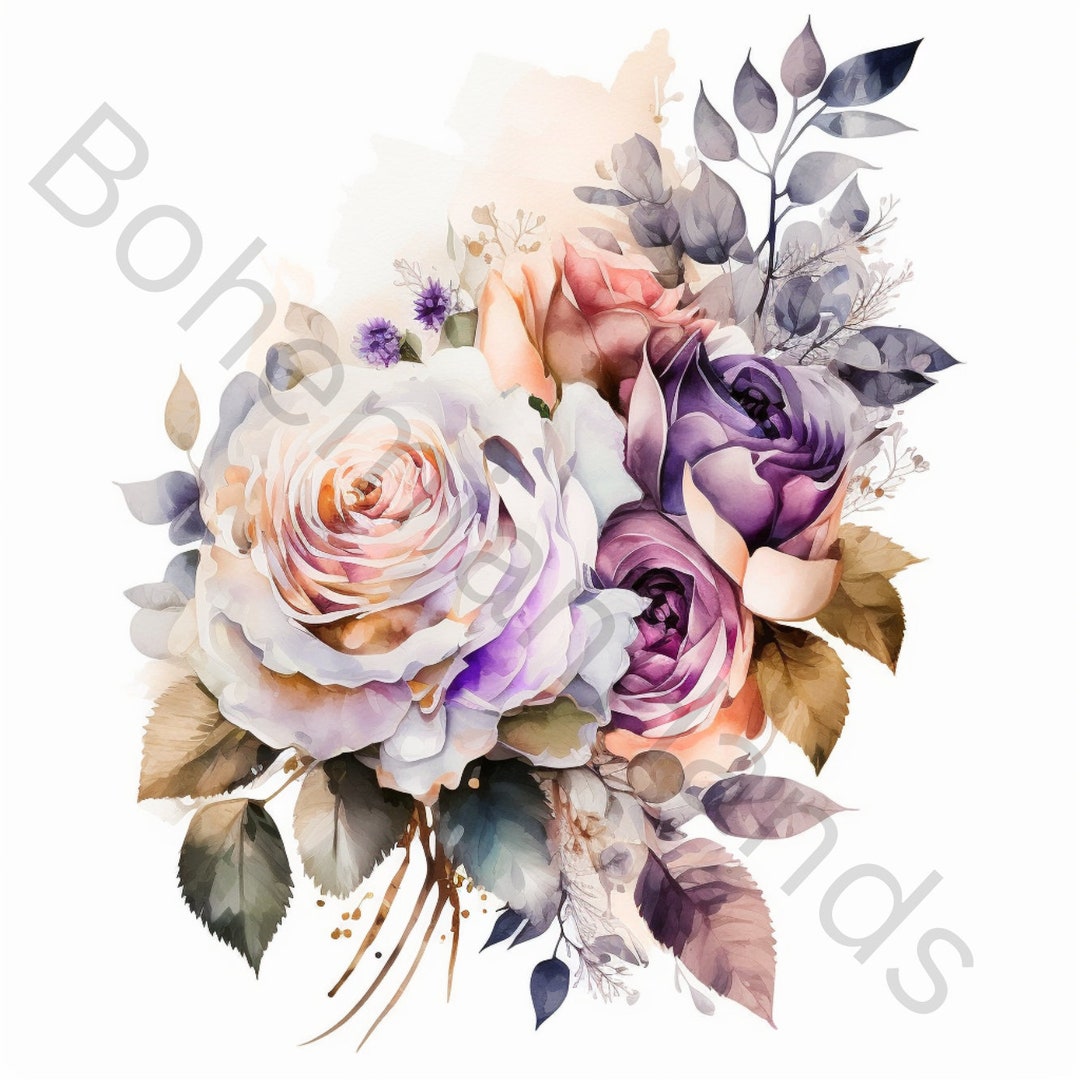 12 Printable Abstract Rose Flowers Clipart Bundle | Watercolor Flower ...