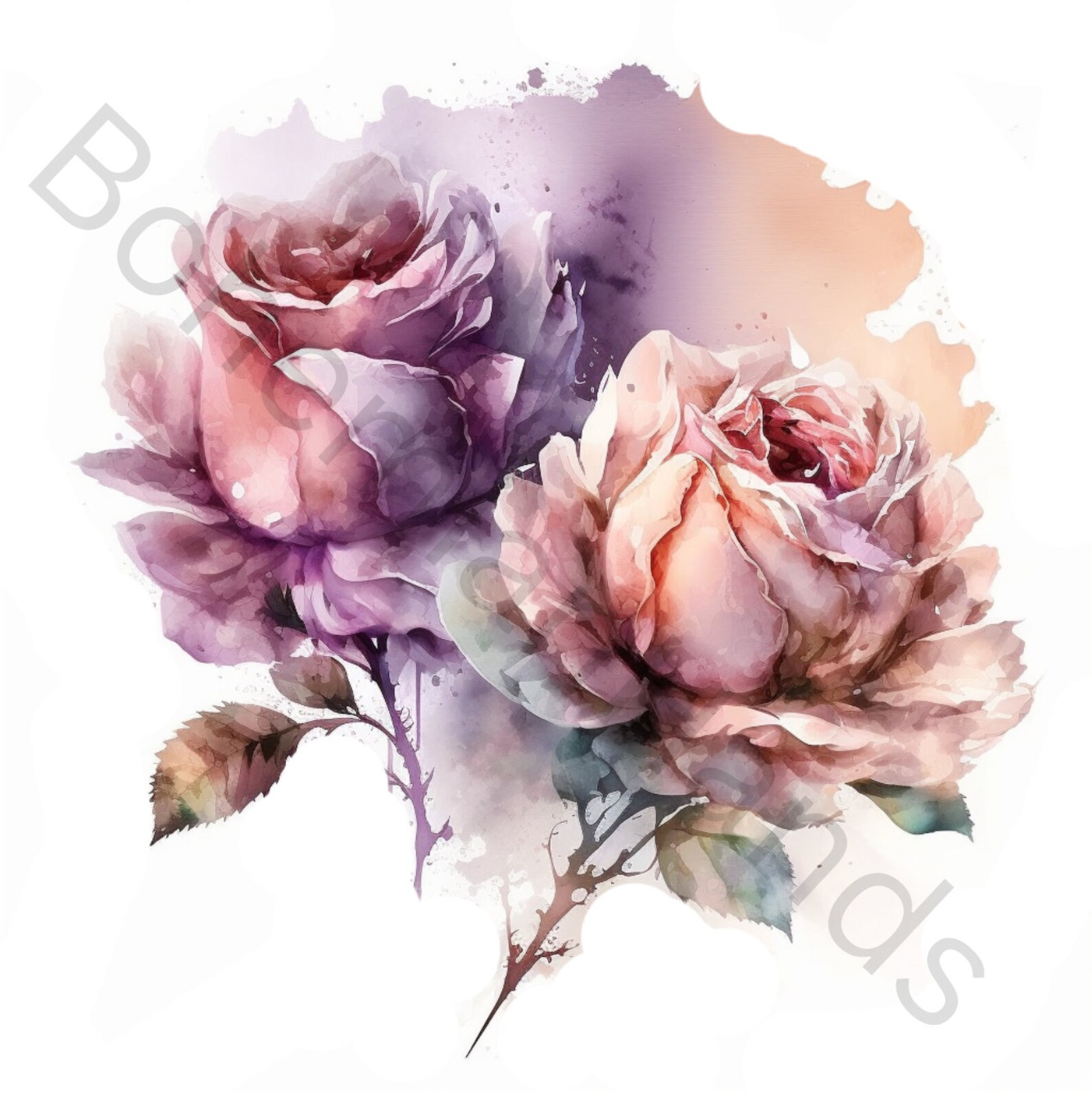 12 Printable Abstract Rose Flowers Clipart Bundle Watercolor Flower ...