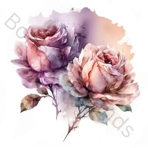 12 Printable Abstract Rose Flowers Clipart Bundle | Watercolor Flower ...