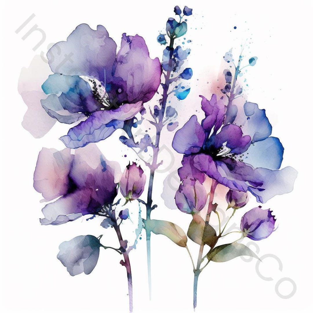 12 PNG Watercolor Purple Floral PNG Bundle | Clipart | Sublimation ...