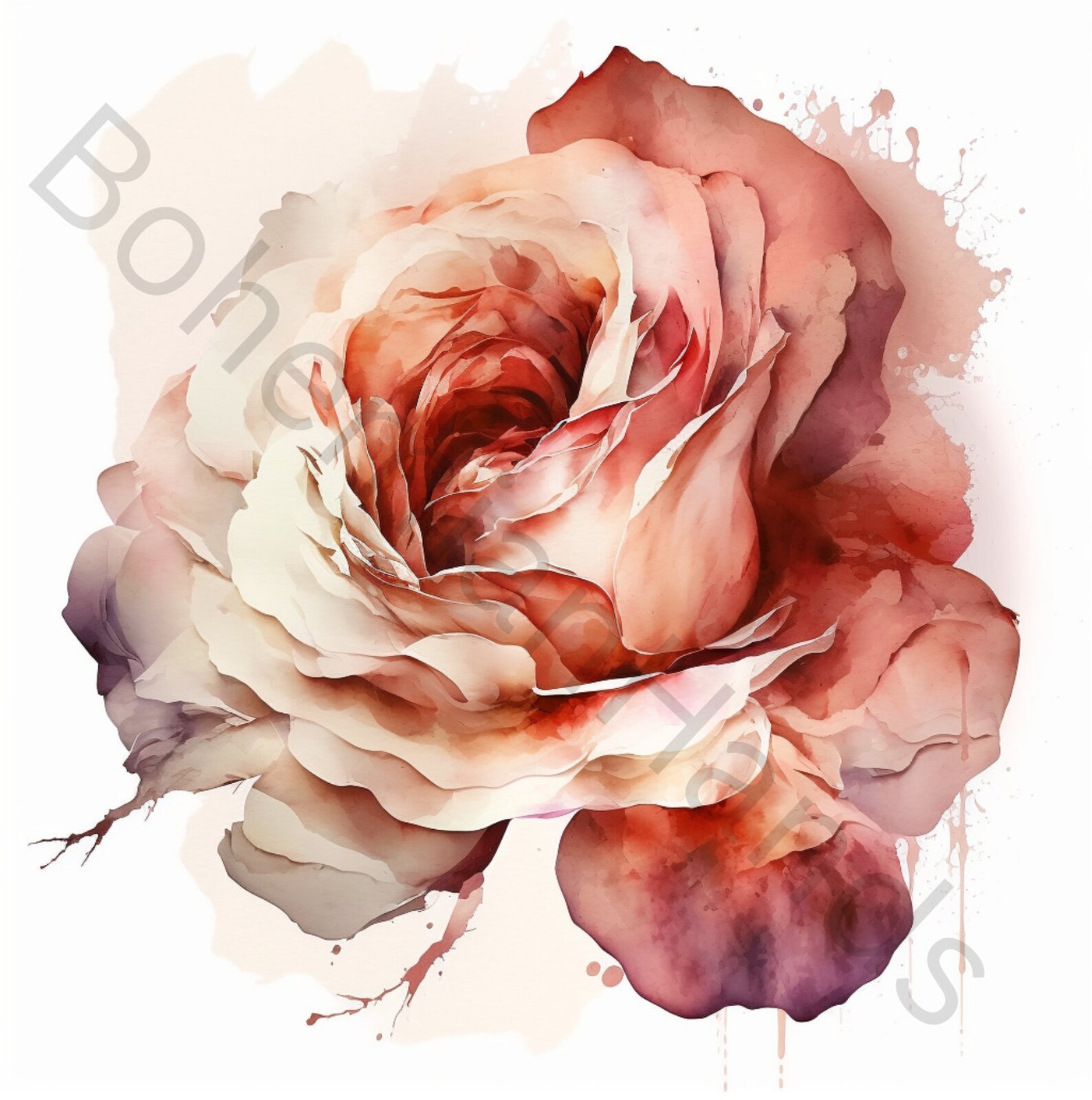 12 Printable Abstract Rose Flowers Clipart Bundle Watercolor Flower ...