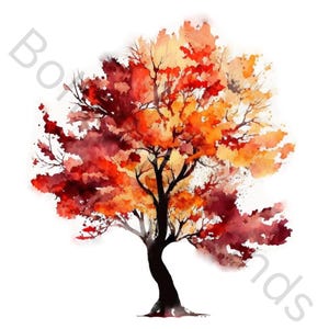 12 Printable Abstract Red Fall Trees Clipart Bundle | Watercolor Fall ...