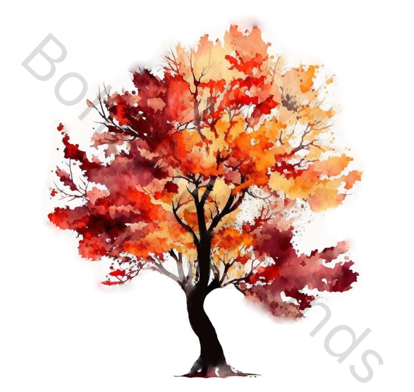 12 Printable Abstract Red Fall Trees Clipart Bundle | Watercolor Fall ...