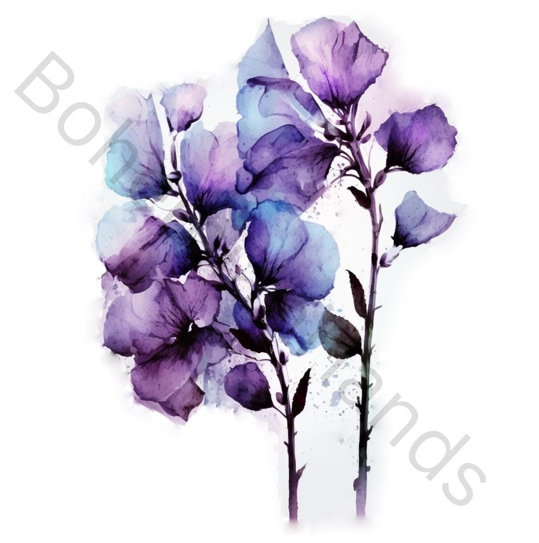 12 Printable Abstract Violet Flowers Clipart Bundle | Watercolor Flower ...
