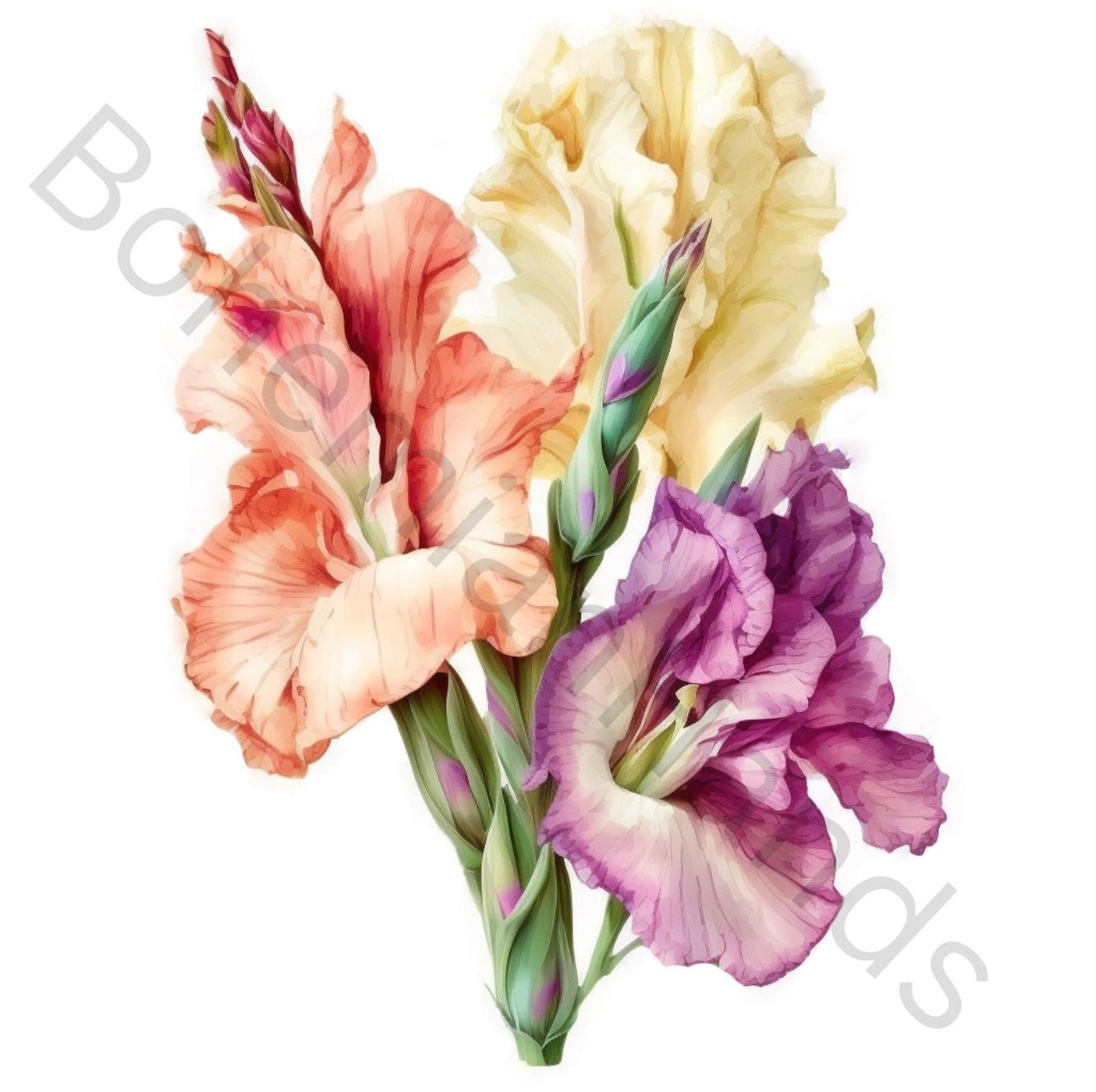 12 Printable Abstract Gladiolus Flowers Clipart Bundle | Watercolor ...