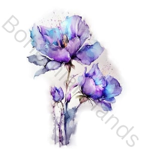 12 Printable Abstract Violet Flowers Clipart Bundle | Watercolor Flower ...