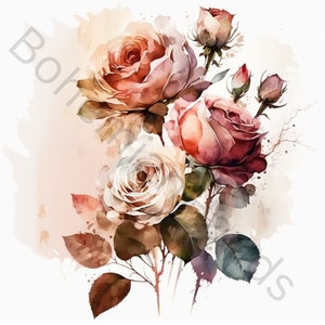 12 Printable Abstract Rose Flowers Clipart Bundle | Watercolor Flower ...