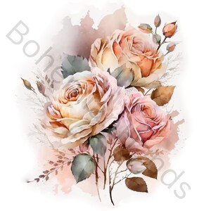 12 Printable Abstract Rose Flowers Clipart Bundle | Watercolor Flower ...