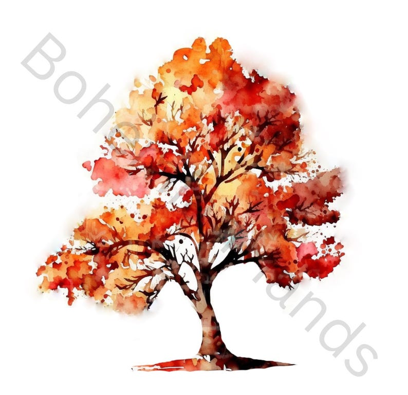 12 Printable Abstract Red Fall Trees Clipart Bundle | Watercolor Fall ...