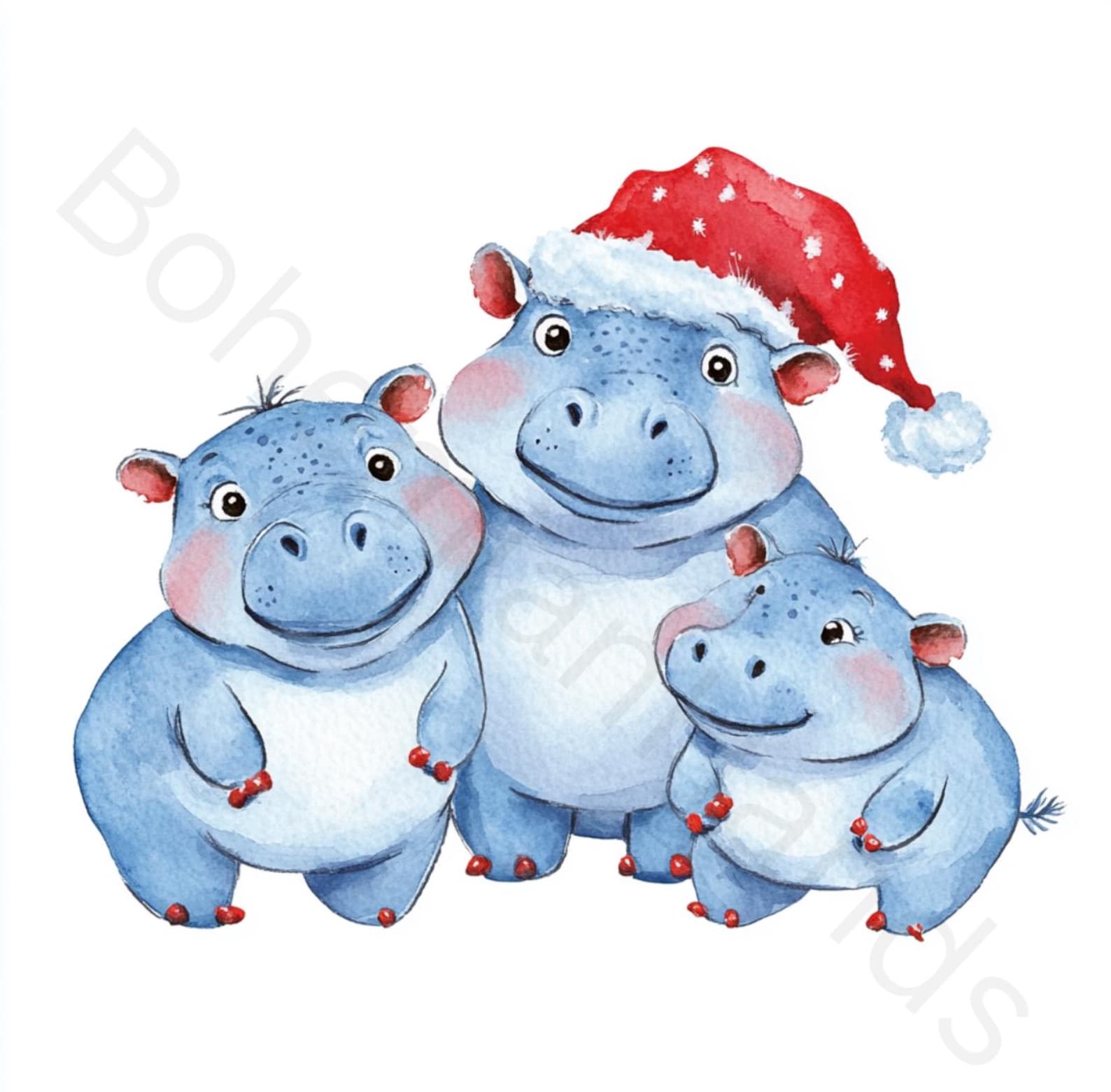 12 Printable Cute Christmas Baby Hippo Clipart Bundle | Holiday Hippo ...