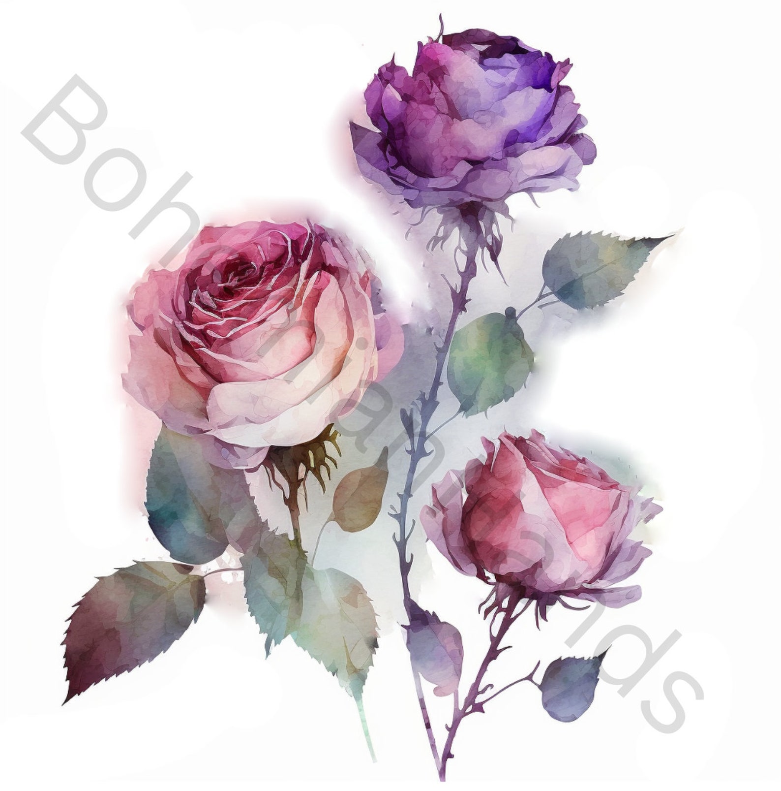 12 Printable Abstract Rose Flowers Clipart Bundle | Watercolor Flower ...