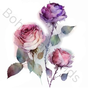 12 Printable Abstract Rose Flowers Clipart Bundle | Watercolor Flower ...