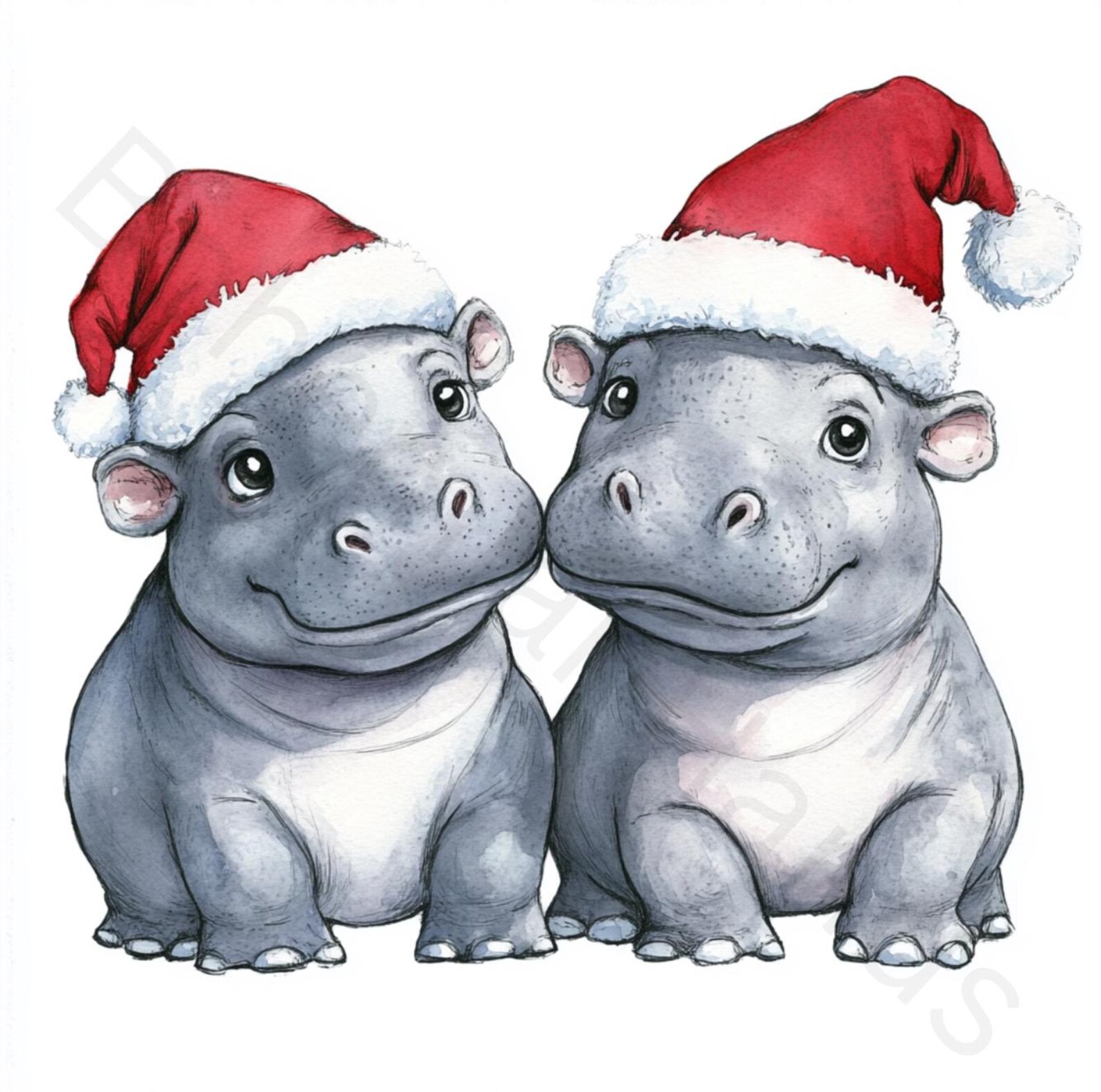 12 Printable Cute Christmas Baby Hippo Clipart Bundle | Holiday Hippo ...