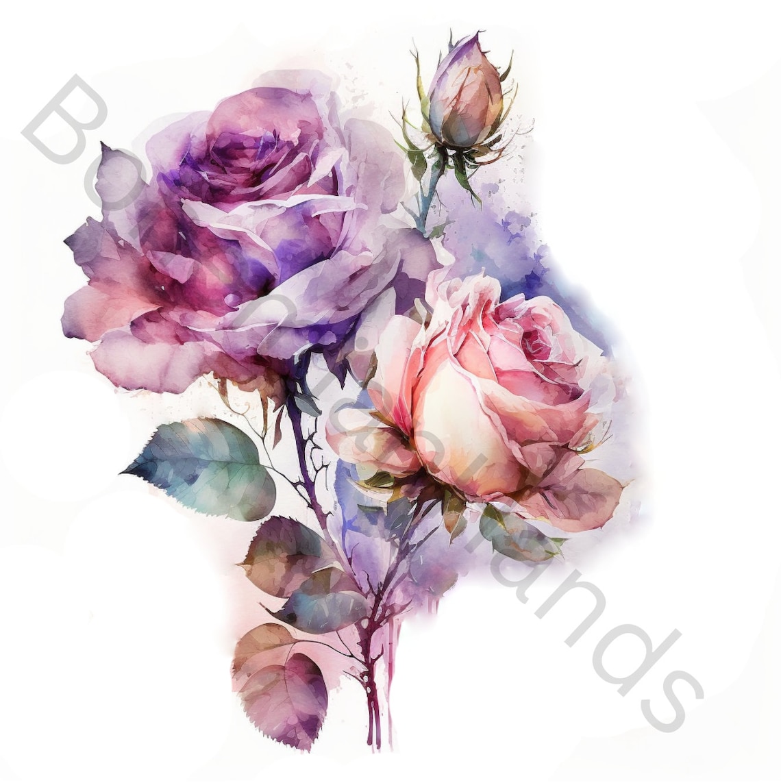12 Printable Abstract Rose Flowers Clipart Bundle Watercolor Flower ...