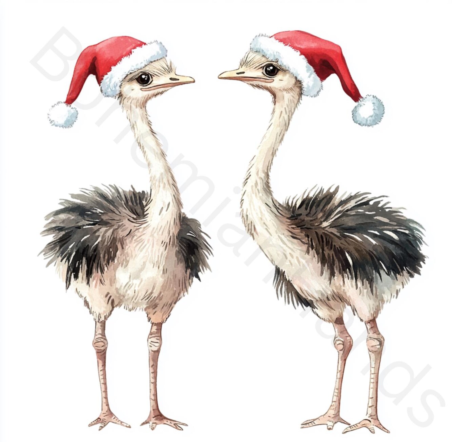 12 Printable Cute Christmas Ostriches Clipart Bundle | Holiday ...