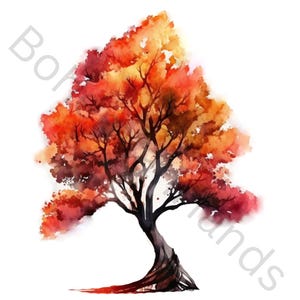 12 Printable Abstract Red Fall Trees Clipart Bundle | Watercolor Fall ...