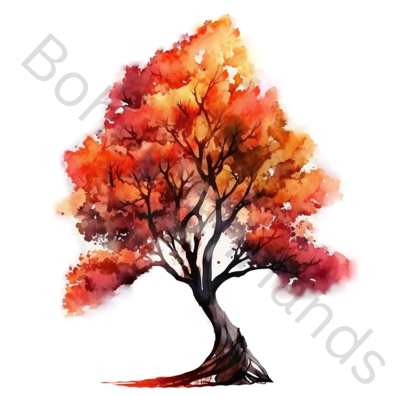 12 Printable Abstract Red Fall Trees Clipart Bundle | Watercolor Fall ...