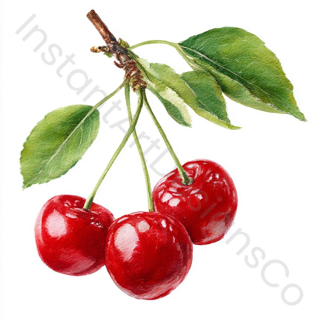Abstract Cherry Clipart Set | 14 PNG Watercolor Cherries | Summer Fruit ...