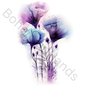 12 Printable Abstract Violet Flowers Clipart Bundle | Watercolor Flower ...