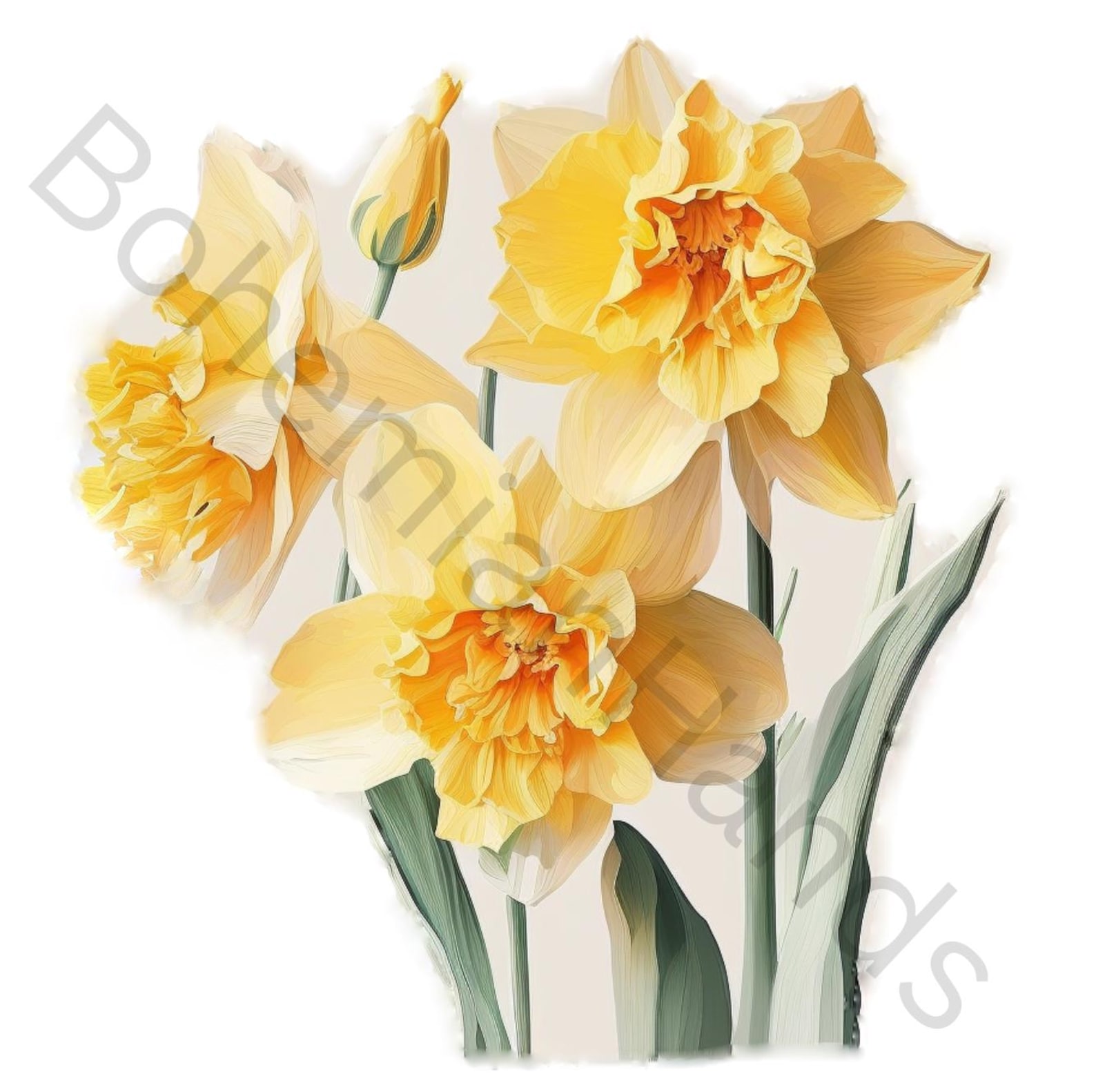 12 Printable Abstract Daffodil Flowers Clipart Bundle | Watercolor ...