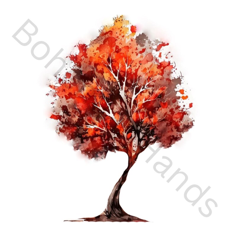 12 Printable Abstract Red Fall Trees Clipart Bundle | Watercolor Fall ...