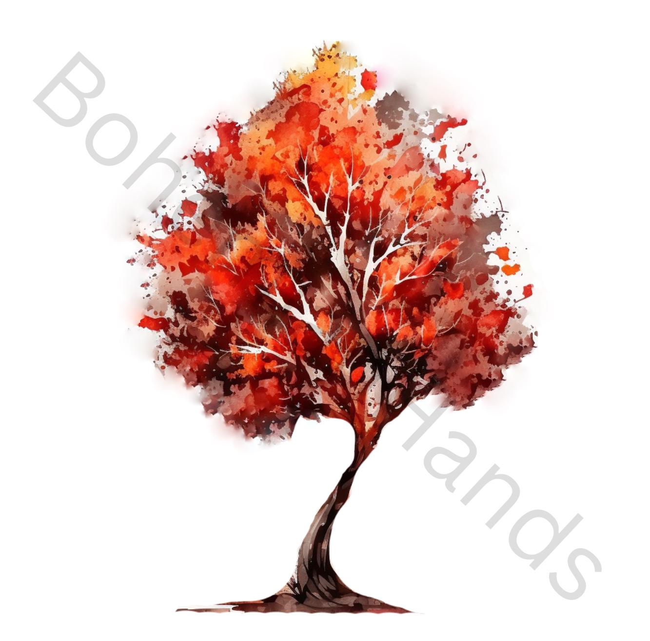 12 Printable Abstract Red Fall Trees Clipart Bundle | Watercolor Fall ...