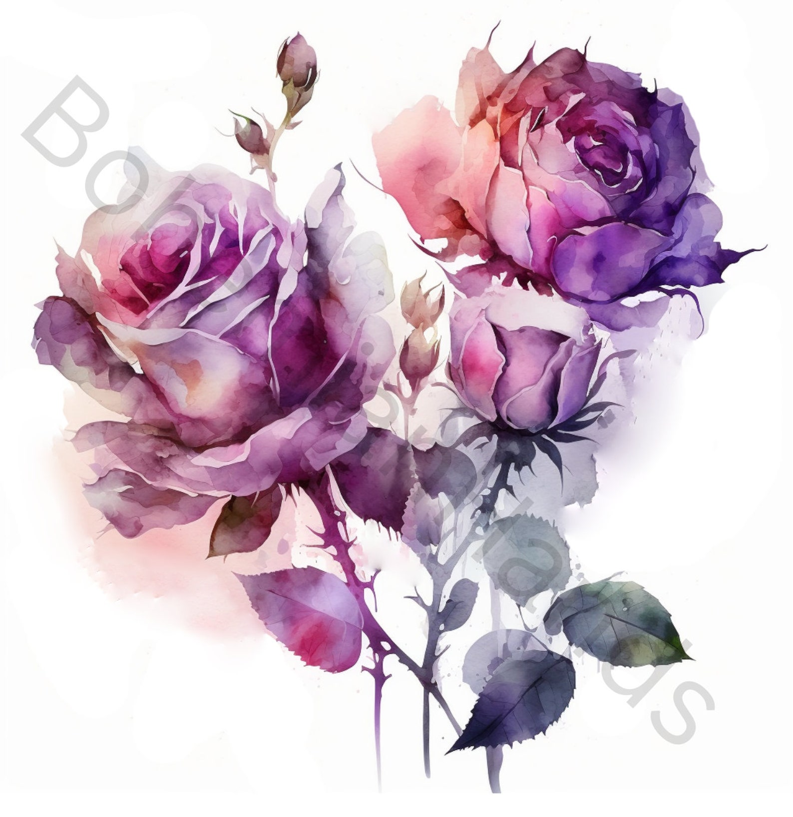 12 Printable Abstract Rose Flowers Clipart Bundle Watercolor Flower ...