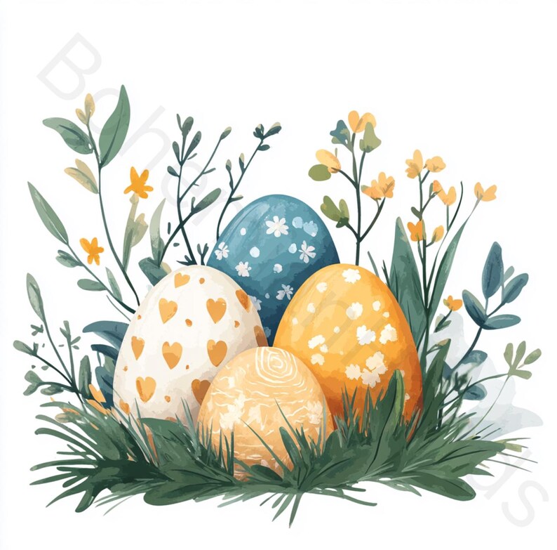 Watercolor Easter Egg Clipart Bundle: Spring Flowers (digital Download ...