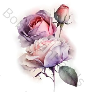 12 Printable Abstract Rose Flowers Clipart Bundle | Watercolor Flower ...