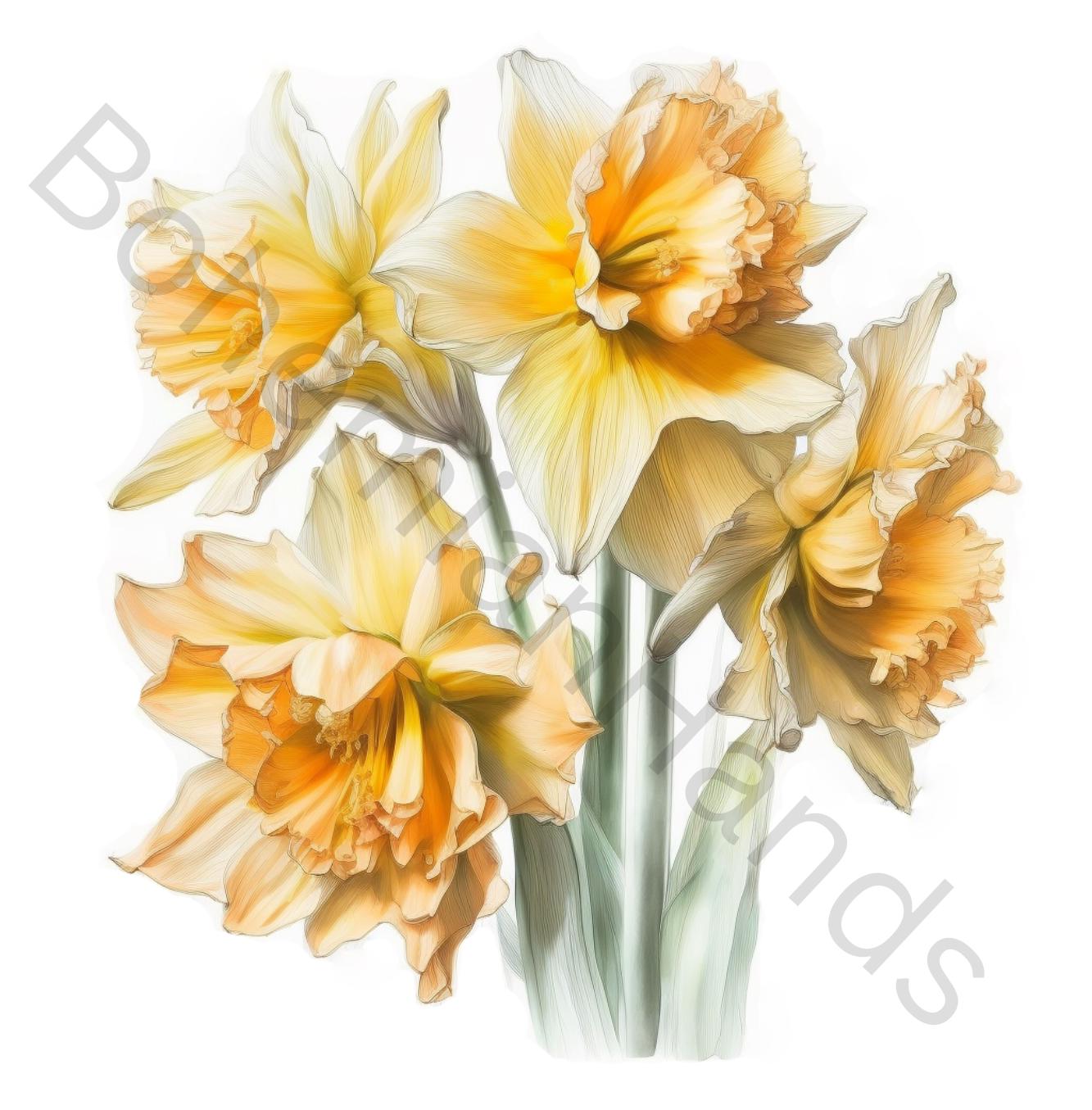 12 Printable Abstract Daffodil Flowers Clipart Bundle | Watercolor ...