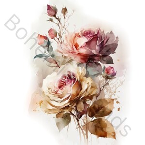 12 Printable Abstract Rose Flowers Clipart Bundle | Watercolor Flower ...