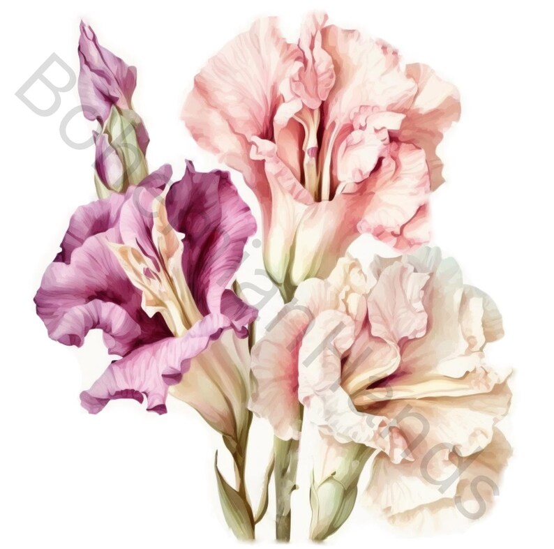 12 Printable Abstract Gladiolus Flowers Clipart Bundle | Watercolor ...