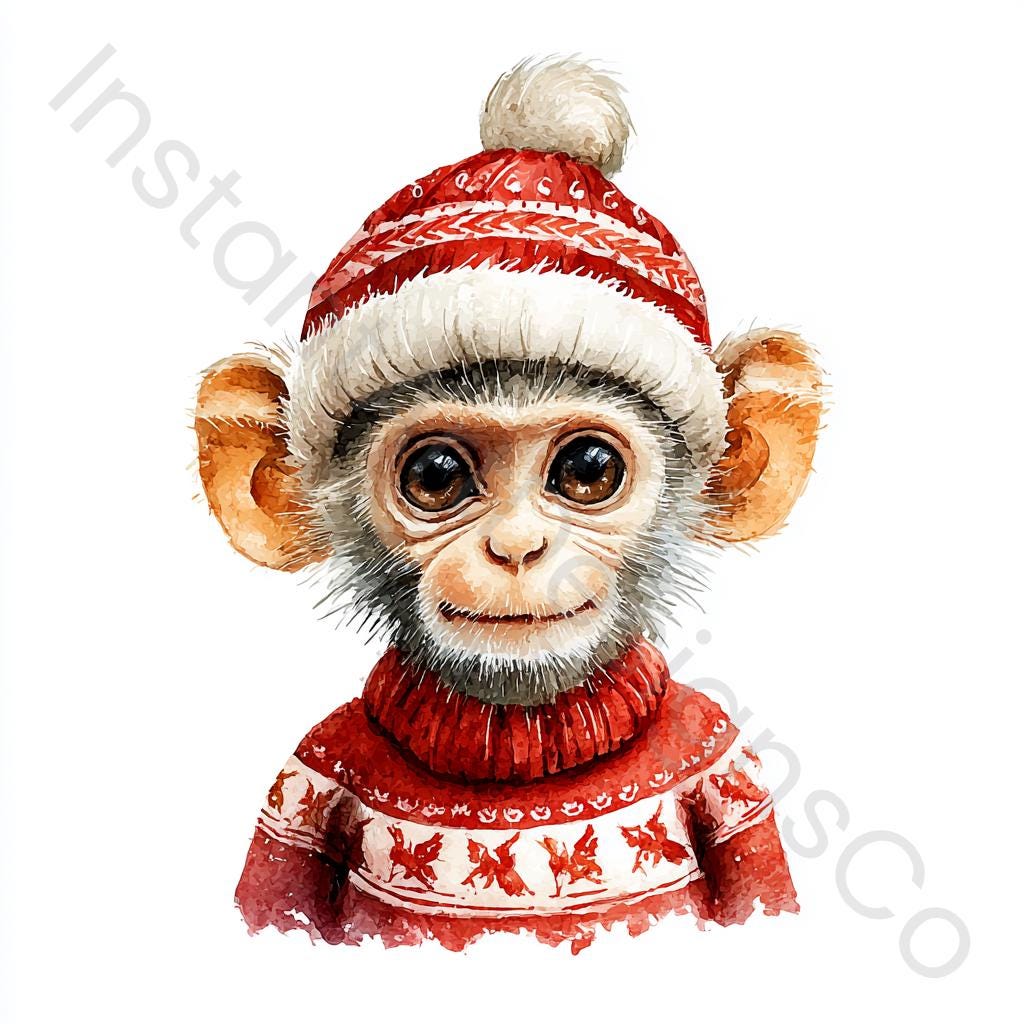 Christmas Monkey Clipart Bundle | 15 PNG | Holiday Monkeys | Winter ...